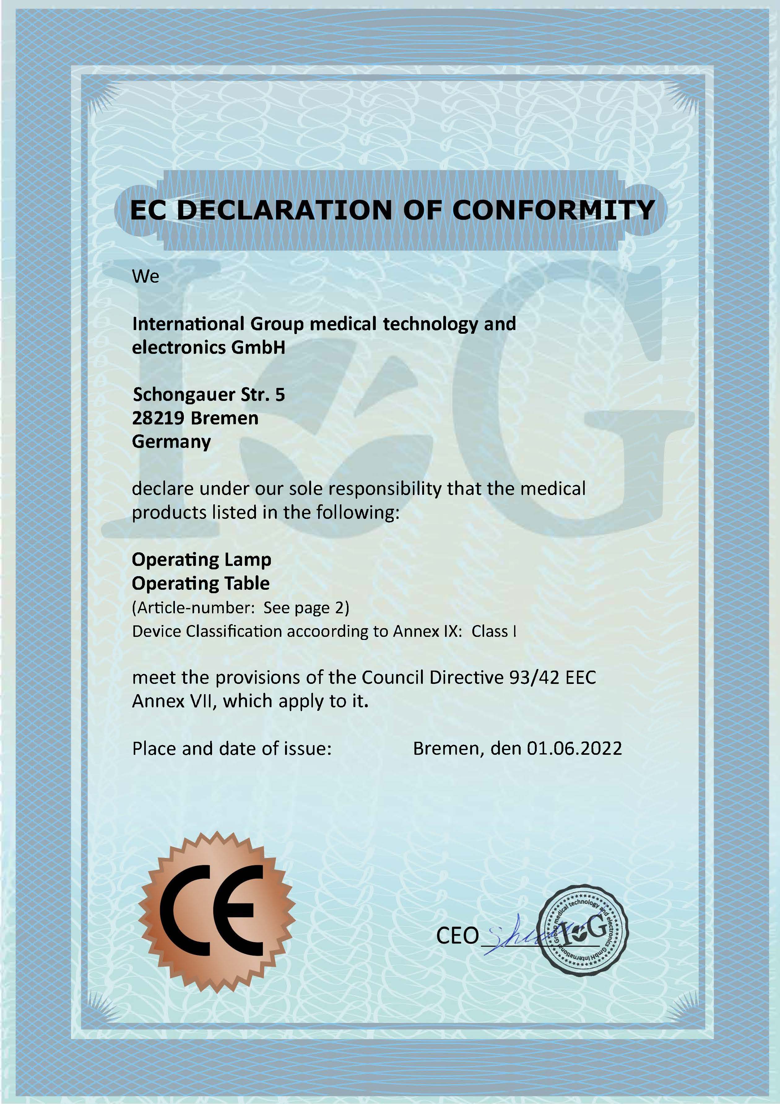 IG Medical | Certifications